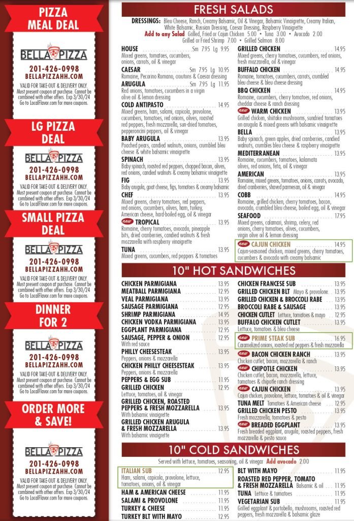 Bella Pizza Takeout Menu | NJ Pizza | Bella Pizza Hasbrouck - Best ...